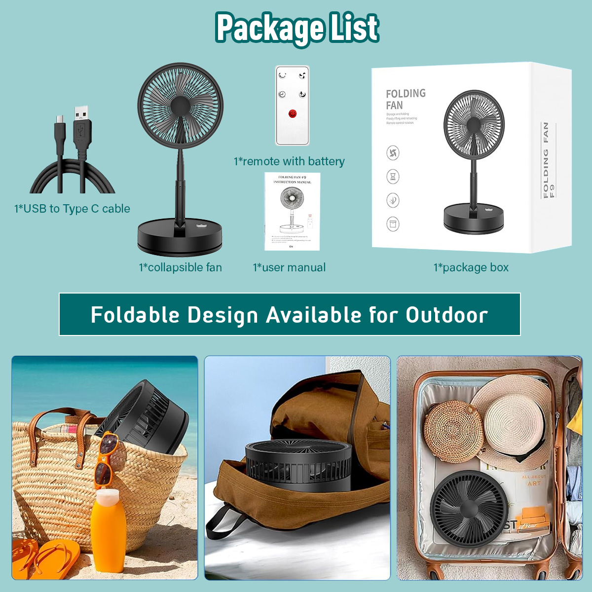 Portable Stand Fan Folding Fan Shakeable Head Strong Wind 7200mah 4 ...