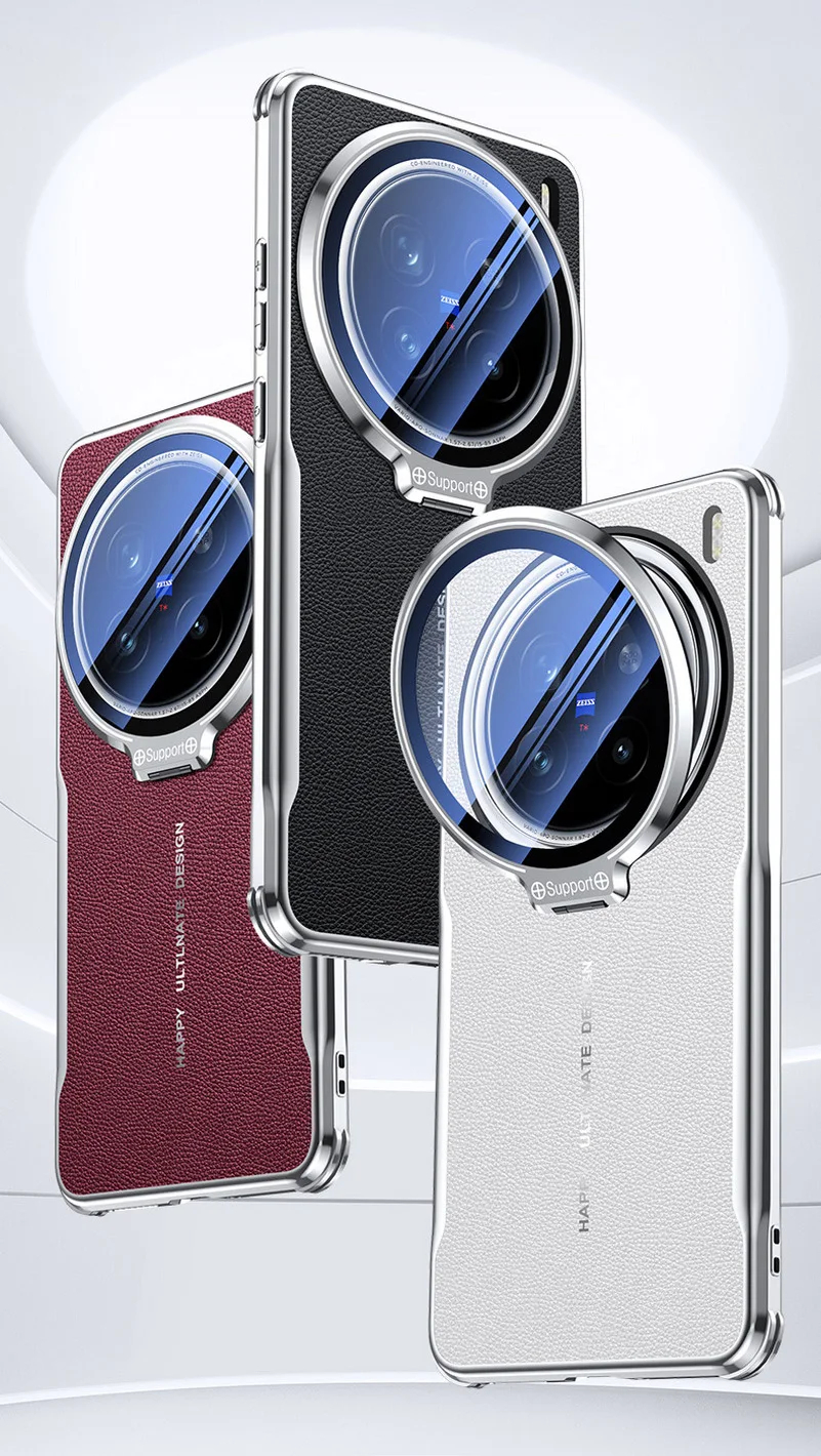 Premium Leather Glass Lens Holder Phone Case For VIVO X200 Ultra X200 Pro Mini X100 X100S Pro ...