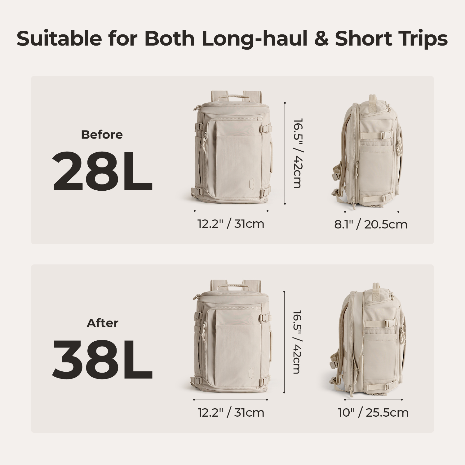 BAGSMART 28-38L Travel Backpack Expandable 15.6Inch Laptop Backpack ...