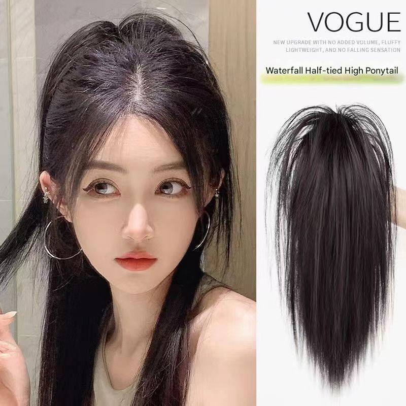 High Ponytail Wig - Curly/Straight Clip-In Hairpiece with Claw Clip for ...