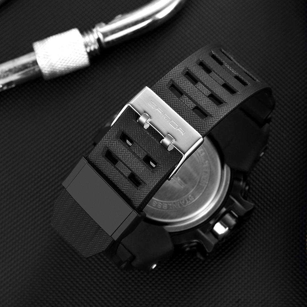 SANDA Pro Series Black Field Watch, NATO Strap Dual Display Waterproof ...