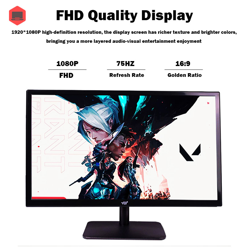 YGT SLIM FHD 27 inch Monitor Desktop Game Display With AC Power Card ...