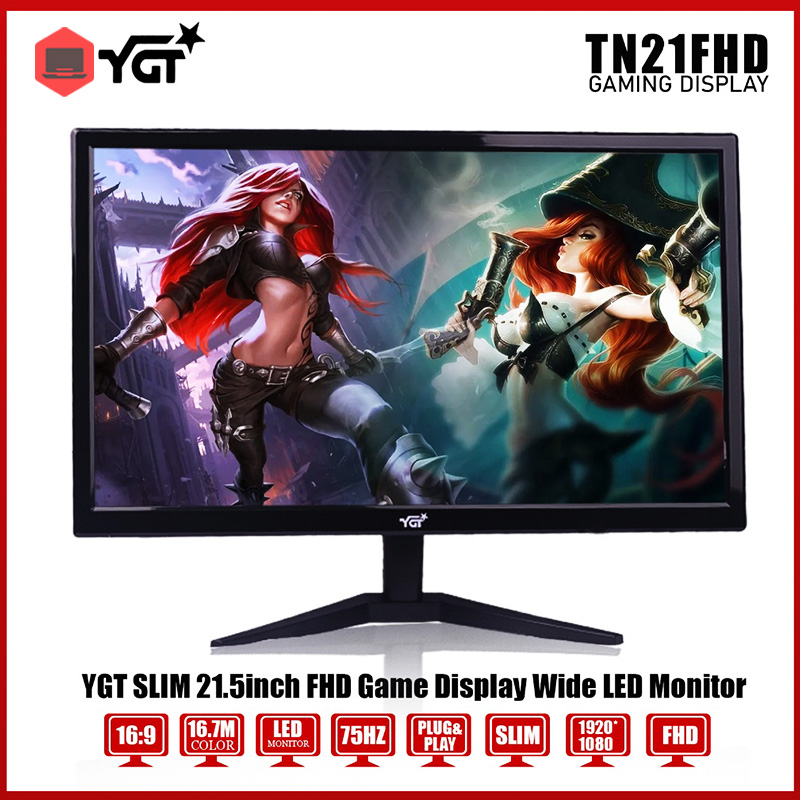YGT SLIM FHD 27 inch Monitor Desktop Game Display With AC Power Card ...