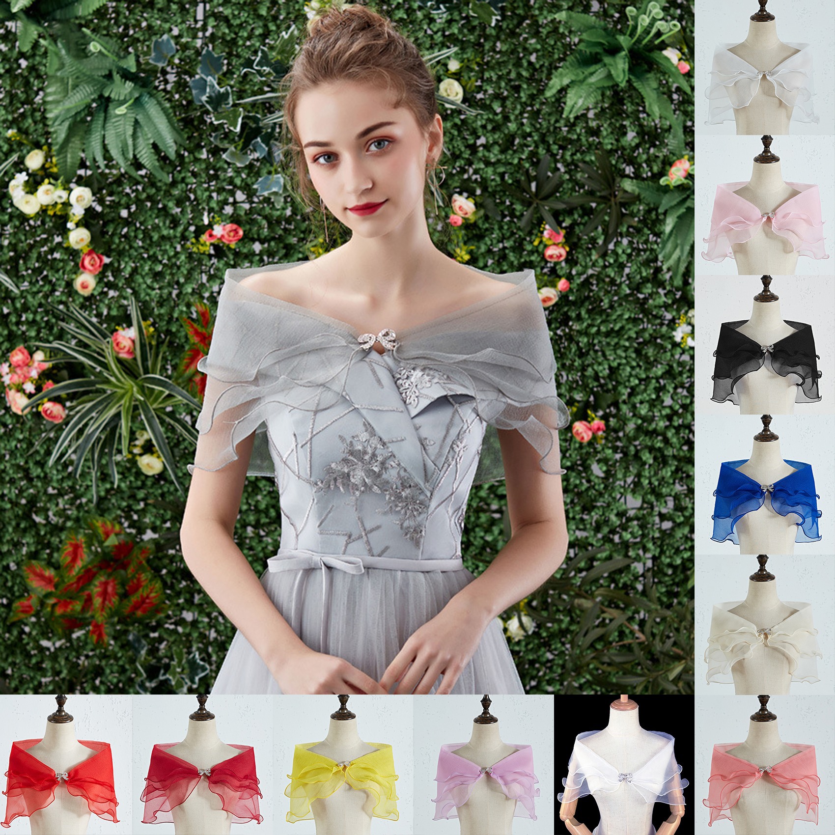 Elegant Bridal Shawl with Bow Multi-Color Chiffon Wrap for Wedding Xmas ...