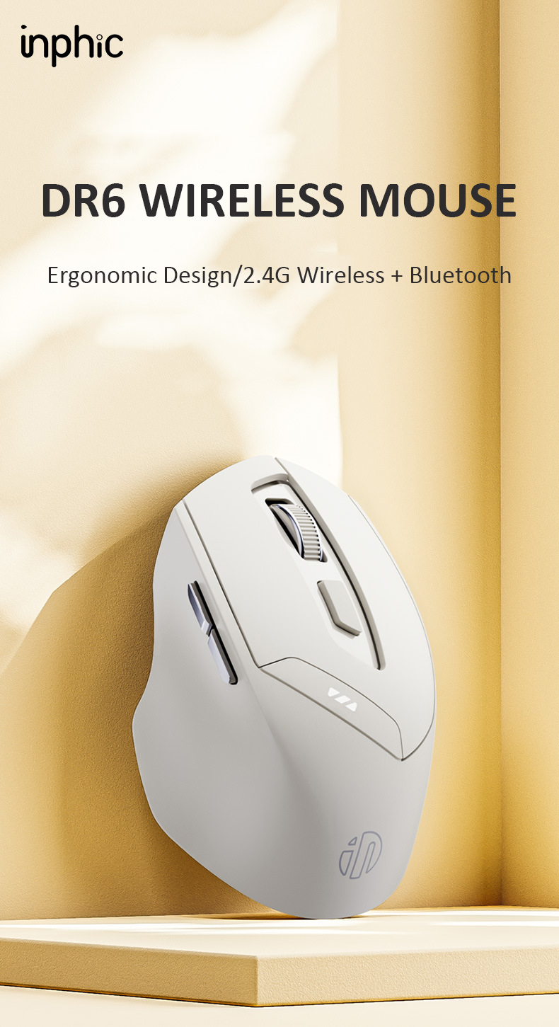 Inphic DR6 Wireless Mouse Tri-Mode 2.4G Bluetooth Wireless Mute Button Office Gaming Mouse for ...