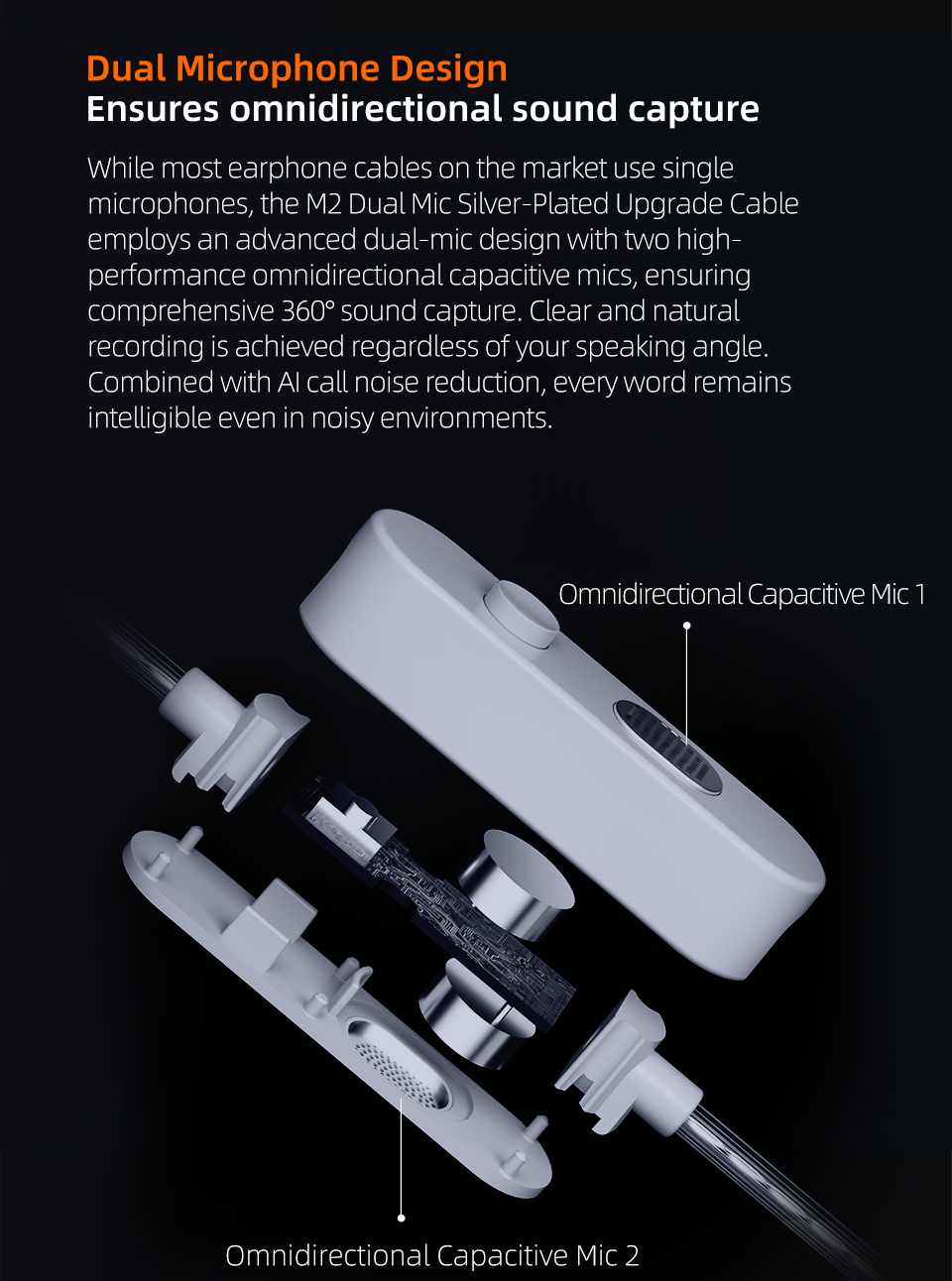 KZ M2 Professional Full Frequency Earphone Cable 3.5mm Dual HD Mic Silver Plated Wire With QDC ...