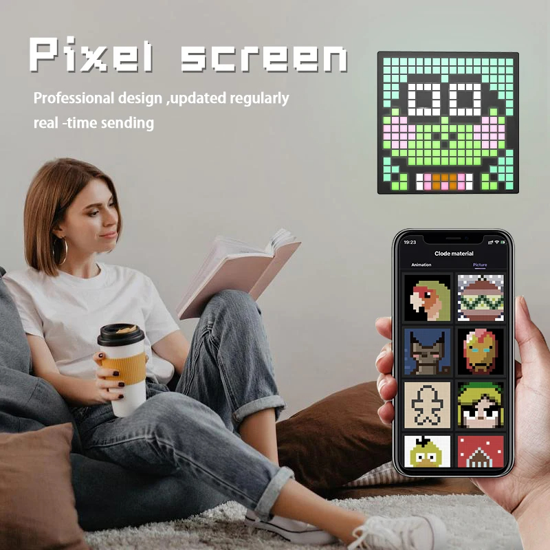 LED Matrix Pixel Display Smart Screen APP Control Programmable Night Light Digital Pixel Photo ...