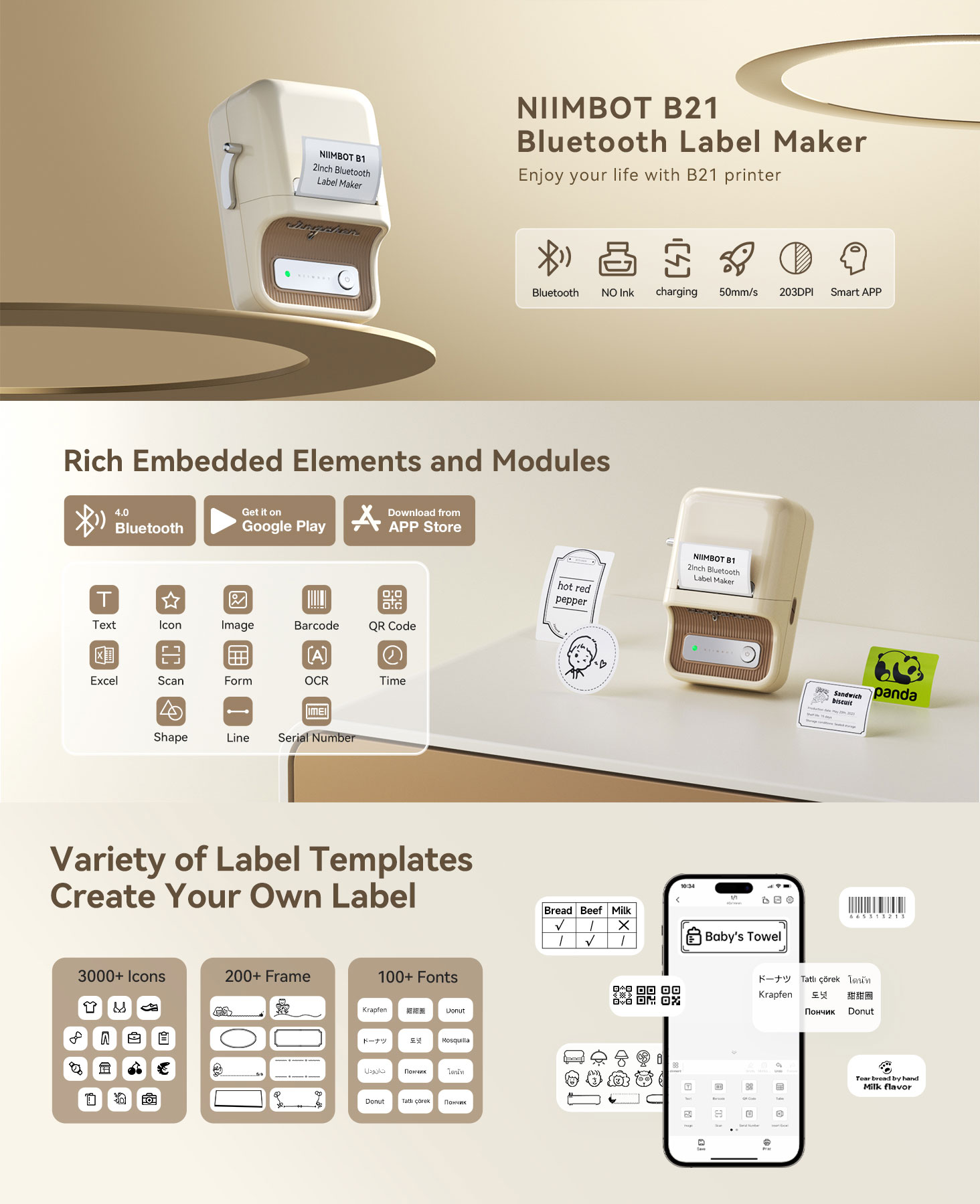 NIIMBOT B21 B1 Inkless Label Printer Portable Bluetooth Thermal Printer ...