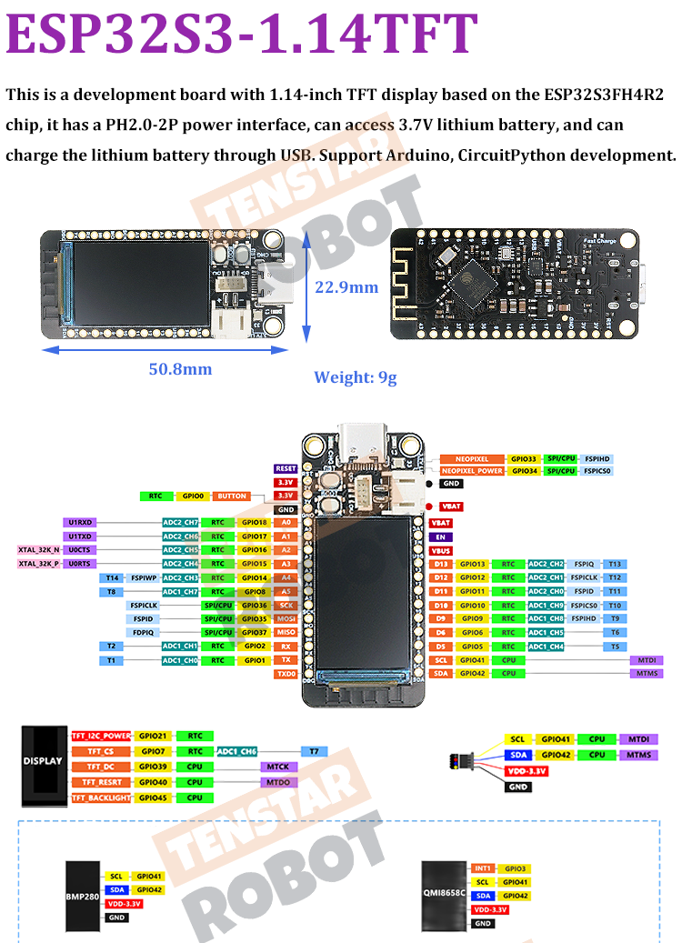 TS-ESP32-S3 Development Board With 1.14 Inch TFT Display With BMP280 ...