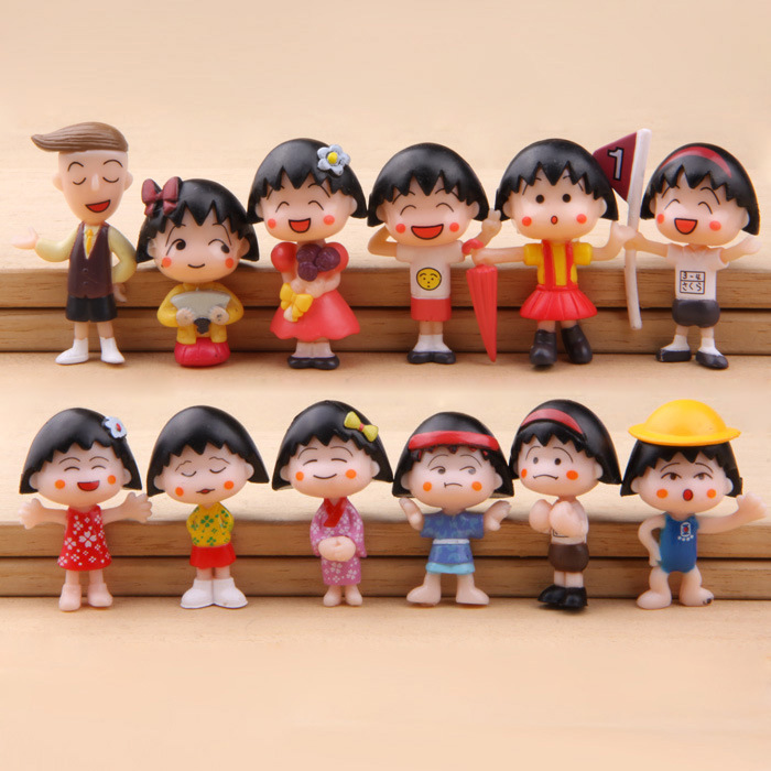 12Pcs/Set Anime Chibi Maruko-chan Figure Kimono Sakura Momoko Travel Q ...
