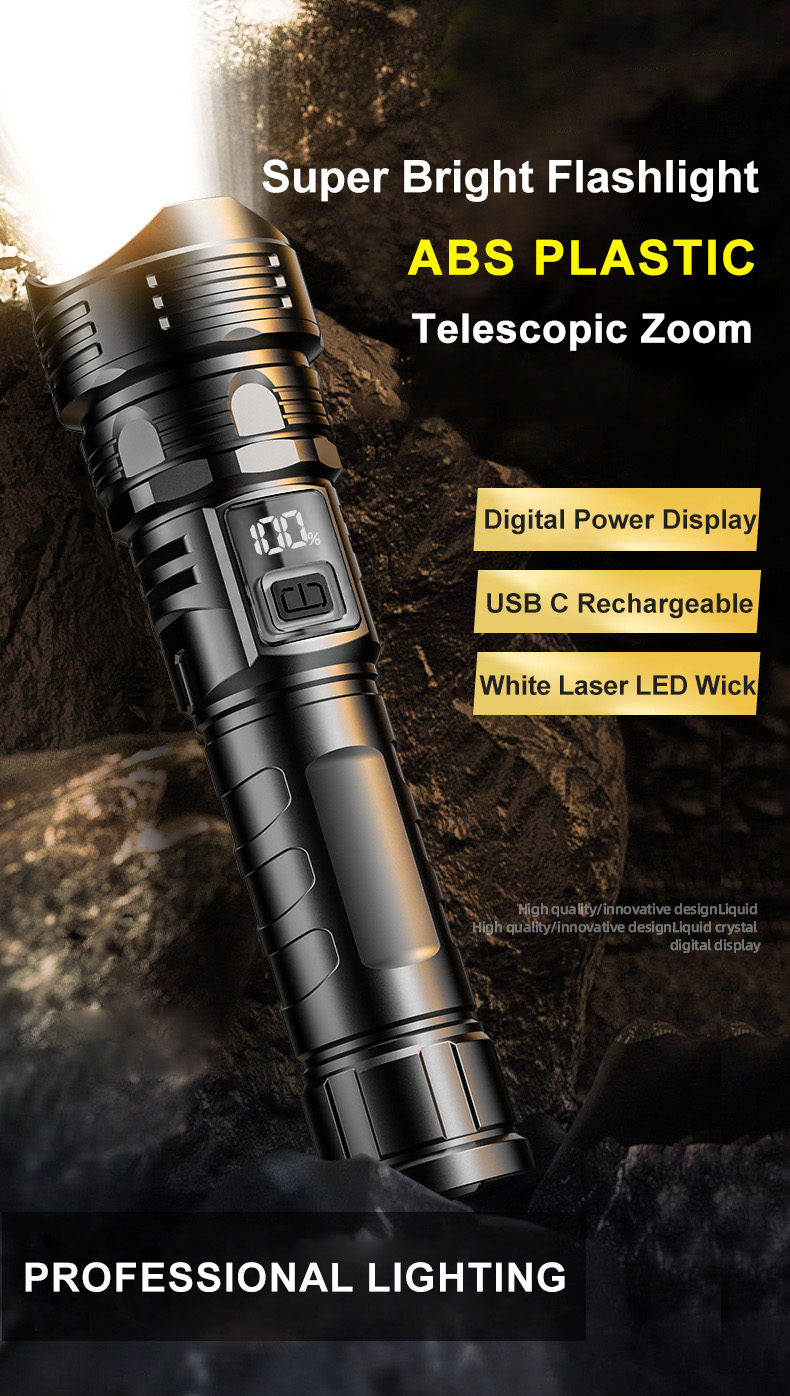 1-Unit Waterproof LED Flashlight With Battery Level Display And ...