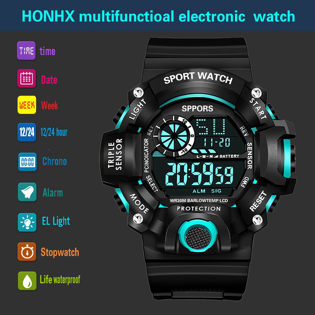 Digital Sports Watch for Men, Waterproof with LED and Stopwatch for ...