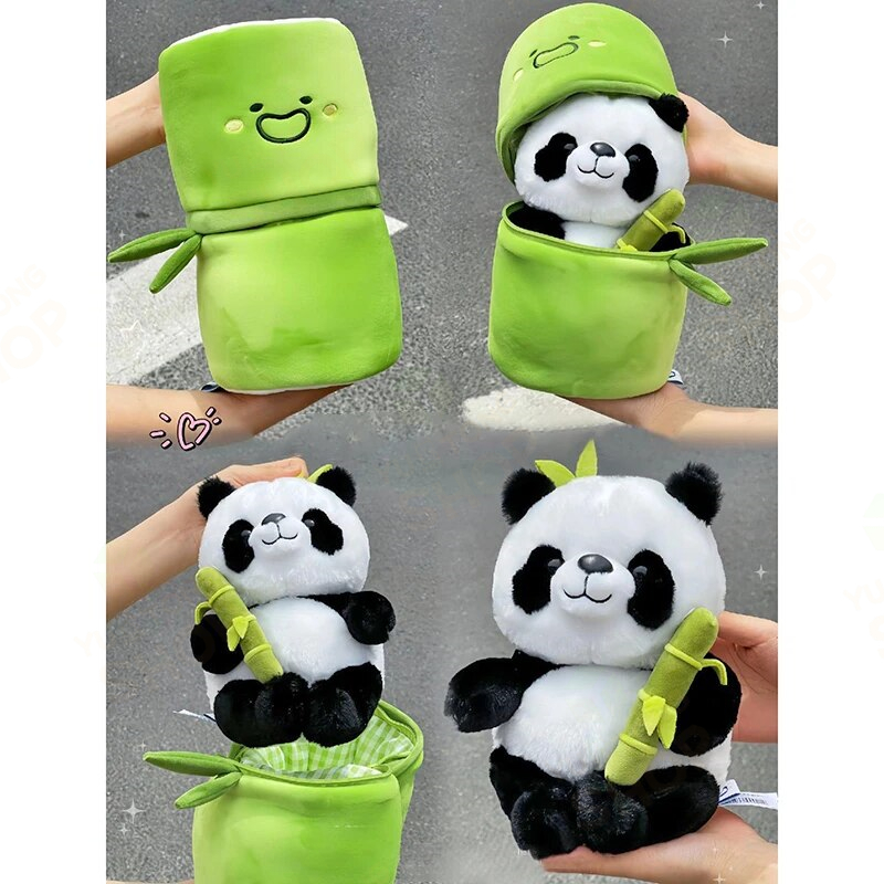 20-25cm Panda Stuffed Animals, 2 in-1 Panda and Bamboo Plush Toys Set ...
