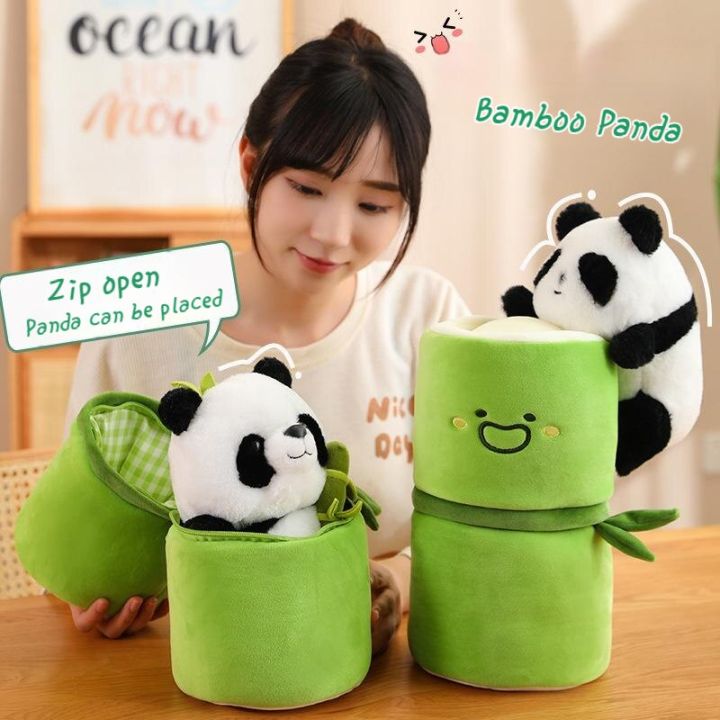 20-25cm Panda Stuffed Animals, 2 in-1 Panda and Bamboo Plush Toys Set ...