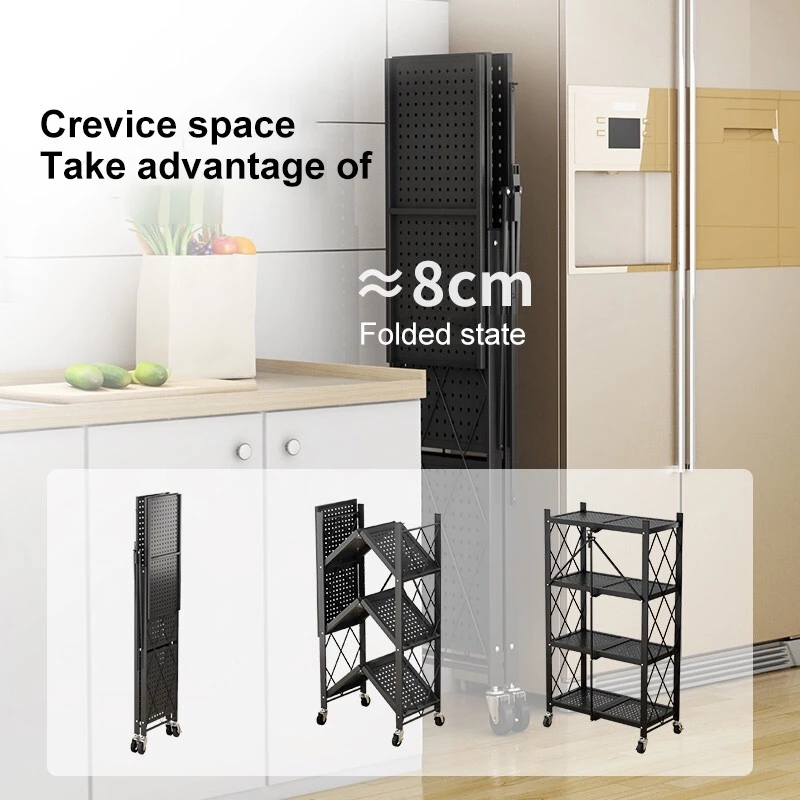Foldable Rack 3/4/5 Layer Kitchen Rack Shelves Wheels Shelf Steel ...