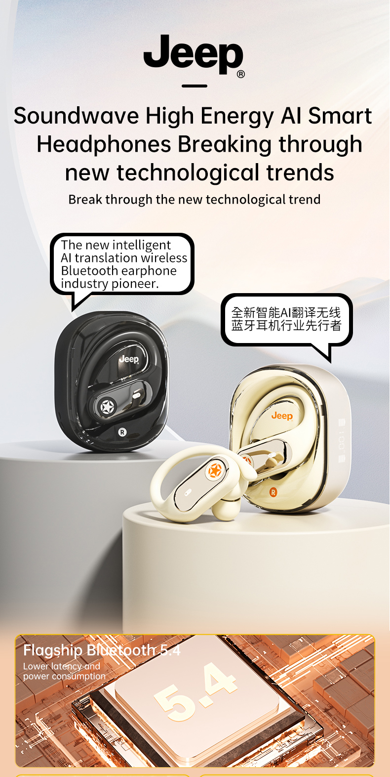Jeep EW128 AI Translator Earbuds Bluetooth 5.4 Smart Real-Time ...