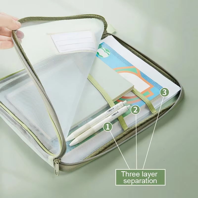 A4 Stationery Storage Bag Double-layer Mesh Zipper Bag Large Capacity ...