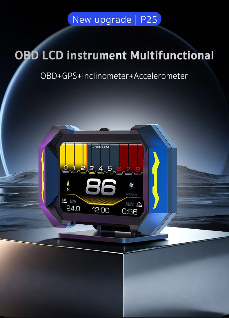 WEITI P25 Car OBD2+GPS Meter OBD GPS Digital Scanner Alarm Speed Gauge ...