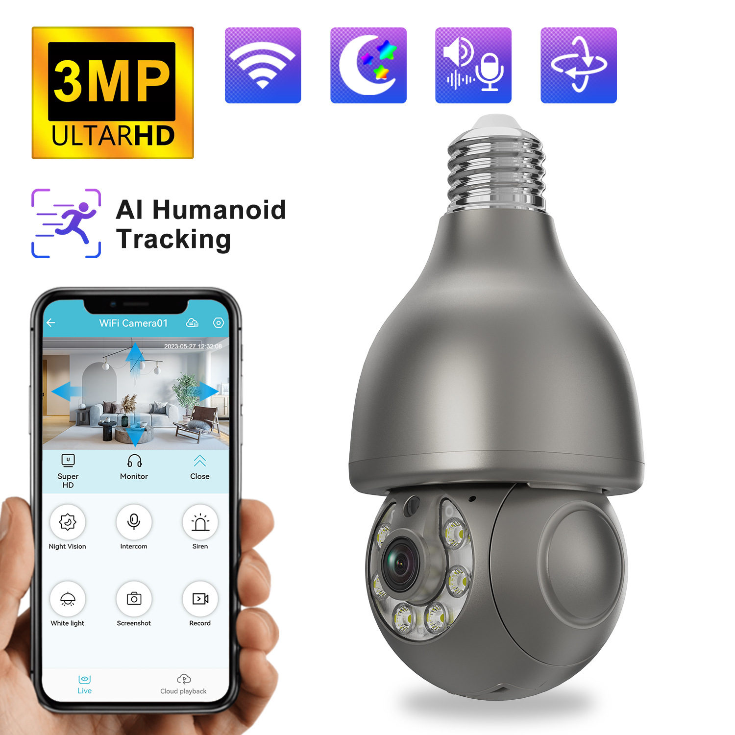 tuya CCTV 1080P panoramic WiFi camera Bulb cameras IR Night vision ...