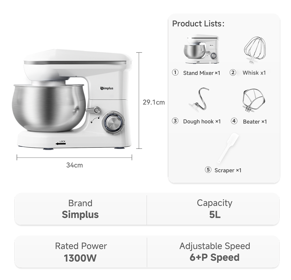 Simplus Stand Mixer Electric Food Mixer 7 Speeds with Whisk Kitchen ...