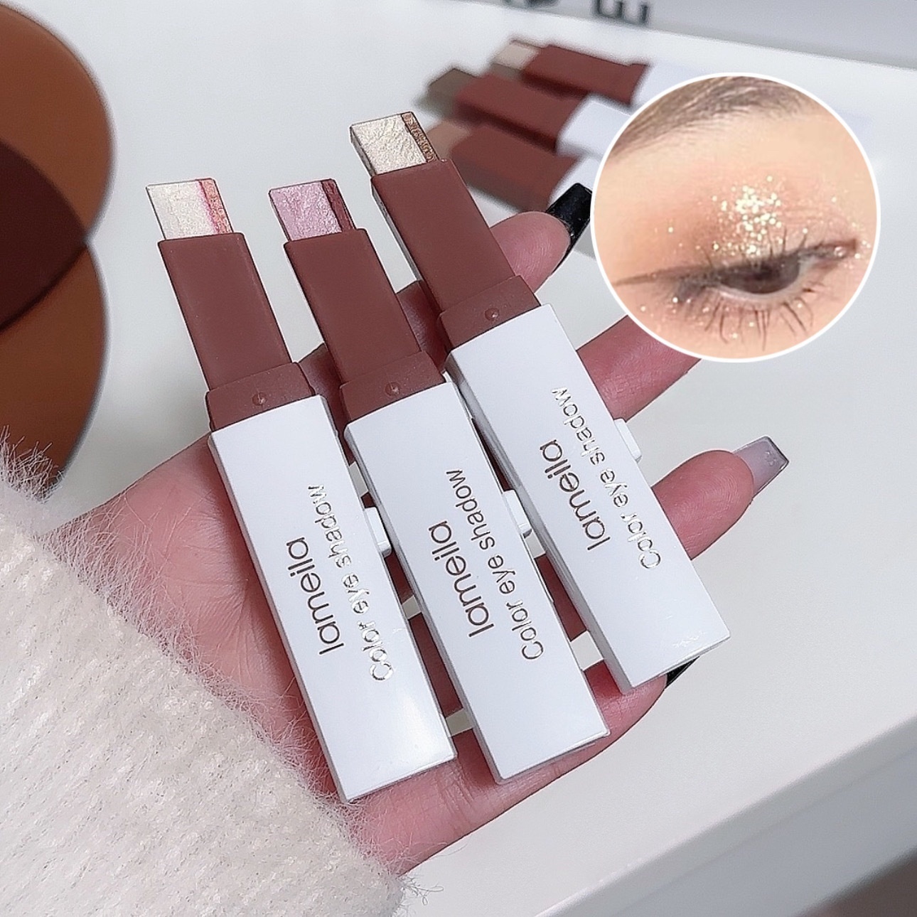 Dual-Color Eyeshadow Stick - Smudge-Proof, Waterproof & Gradient Brown ...