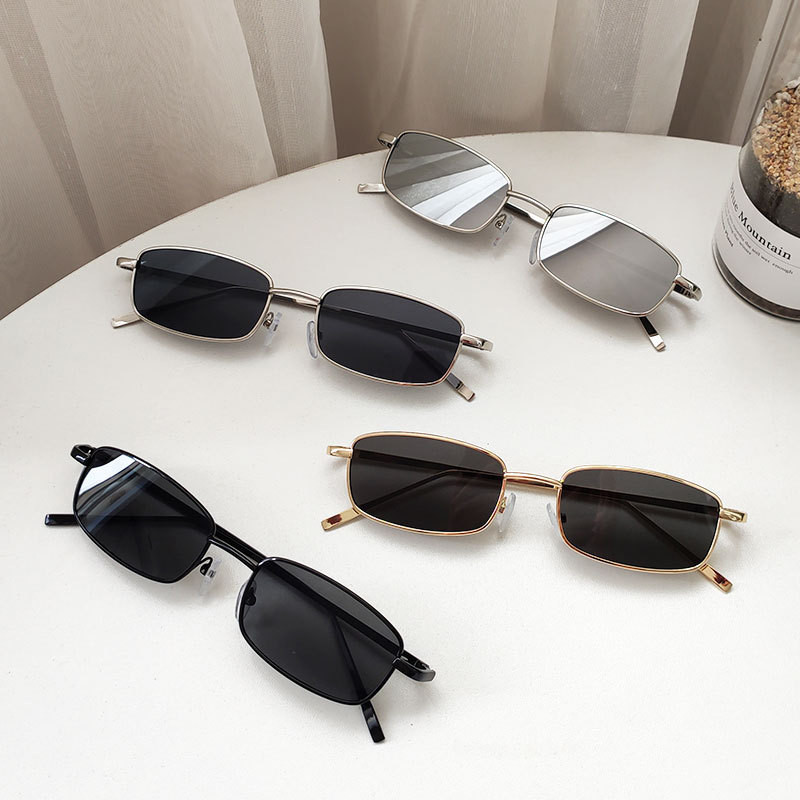 Korean-Style Metal Frame Sunglasses - Retro Rectangular for Men & Women ...