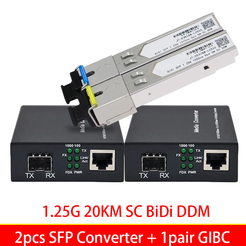 1 Pair Fiber Optical Media Converter 1 Port SFP to 1 RJ45 Gigabit Optical Fiber Ethernet 10/100 ...