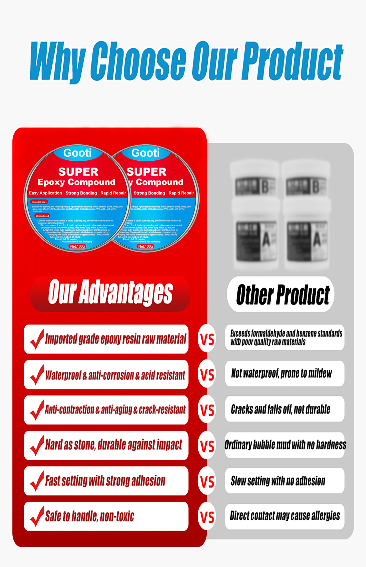 GOOTI 100G Multi Purpose Epoxy Sealant Mud Iron Glue Strong Repair Gap ...