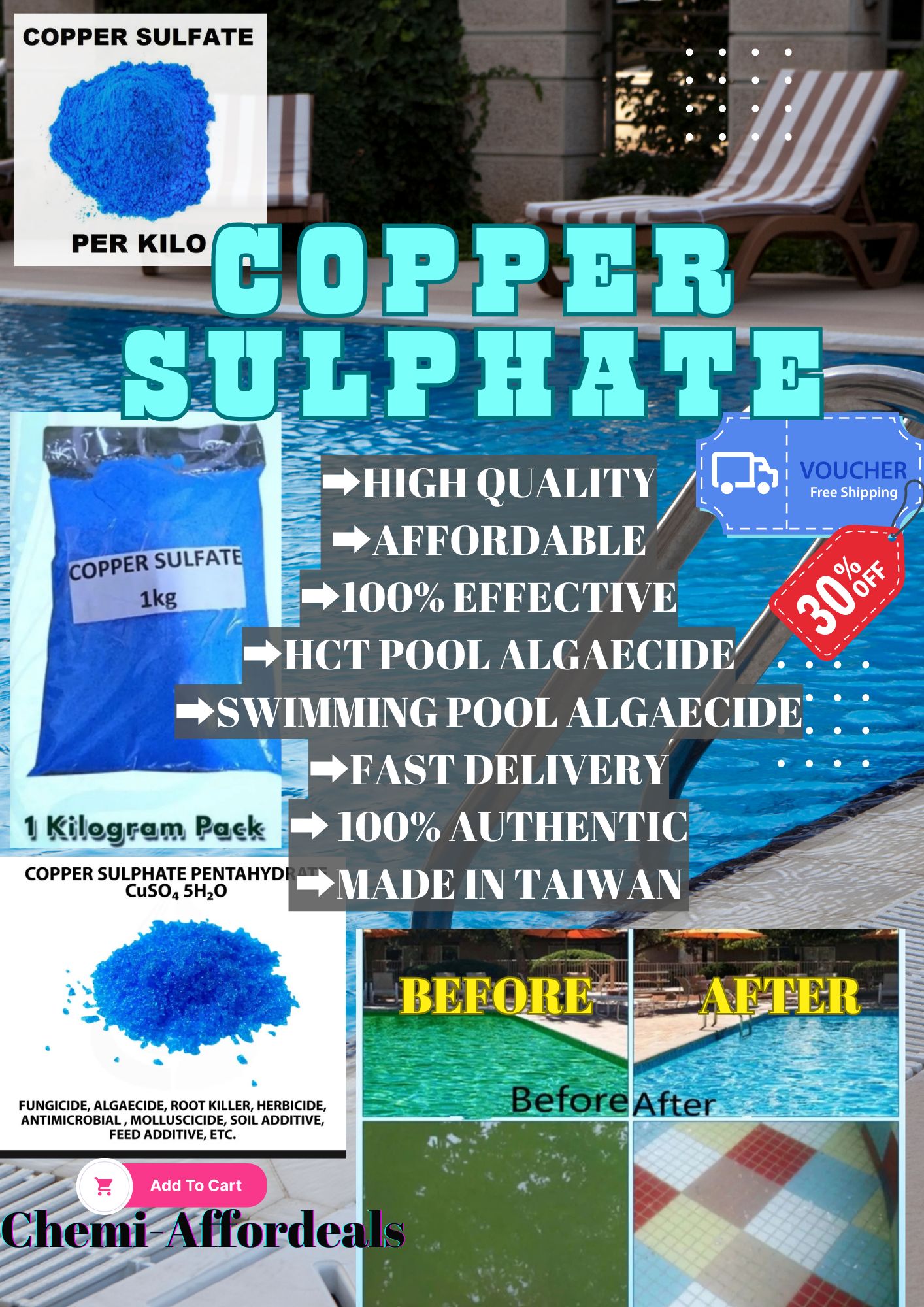 Pool Algaecide for Swimming Pool Powder Copper Sulfate Pentahydratae ...
