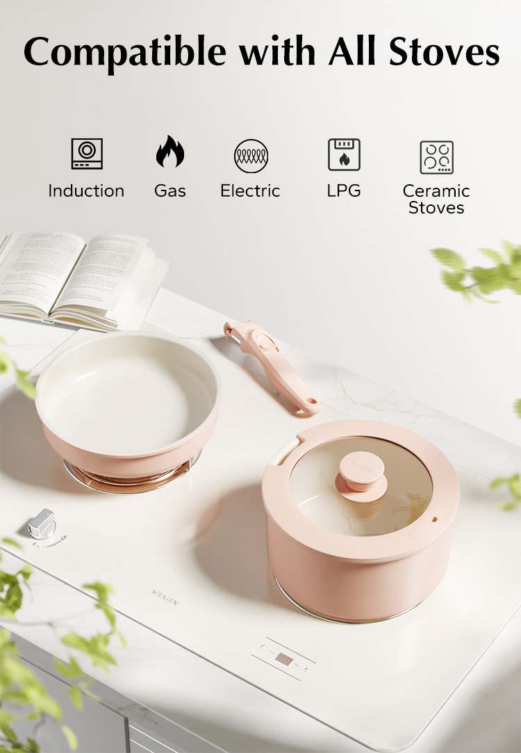 Redchef Removable Handle Series Ceramic Rock Cookware Set 4 Piece Non ...