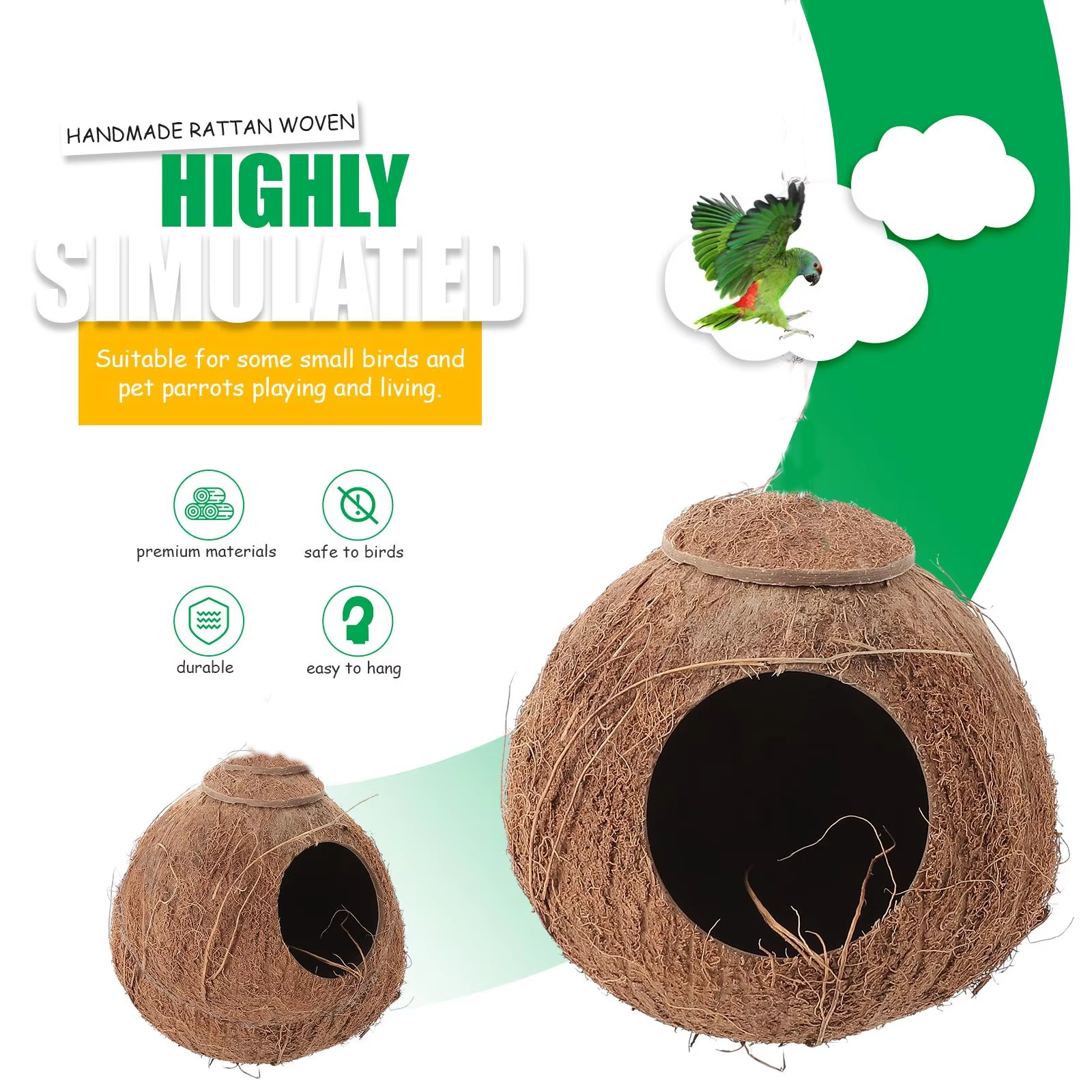 Nest House Natural Coconut shell Bird Nest Bird Hous Shell Simulation ...