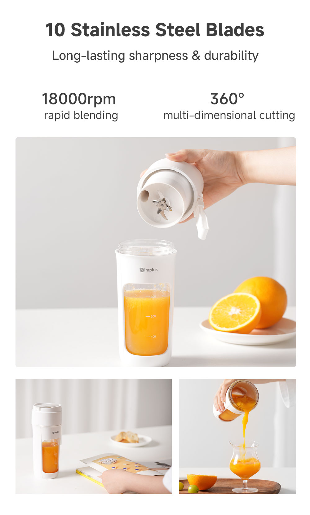 Simplus Portable Juicer Multifunctional Blender 10-Blade Cutter ...