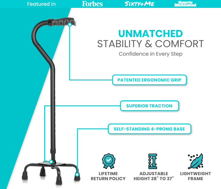 Quad Cane for Adult Adjustable Heavy Duty Crutches Elderly Walking ...