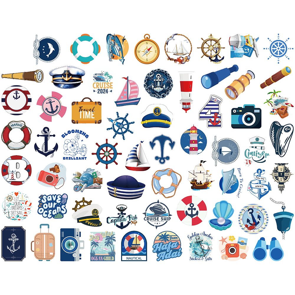 [Large Sticker]62pcs Ins Wind Blue Ocean Nautical Stickers Aesthetic ...