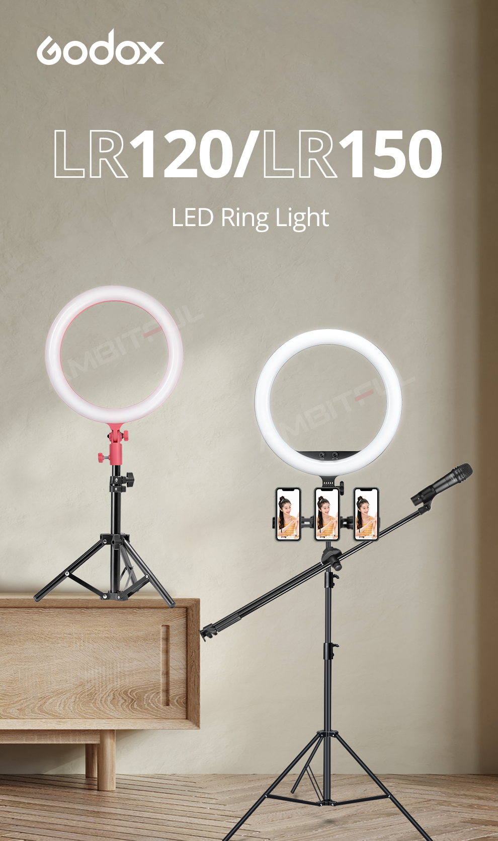 Godox LR120 LR150 LED Ring Light Annular Lamp Bi-color 3000K-6000K Ring Lamps for Video YouTube ...