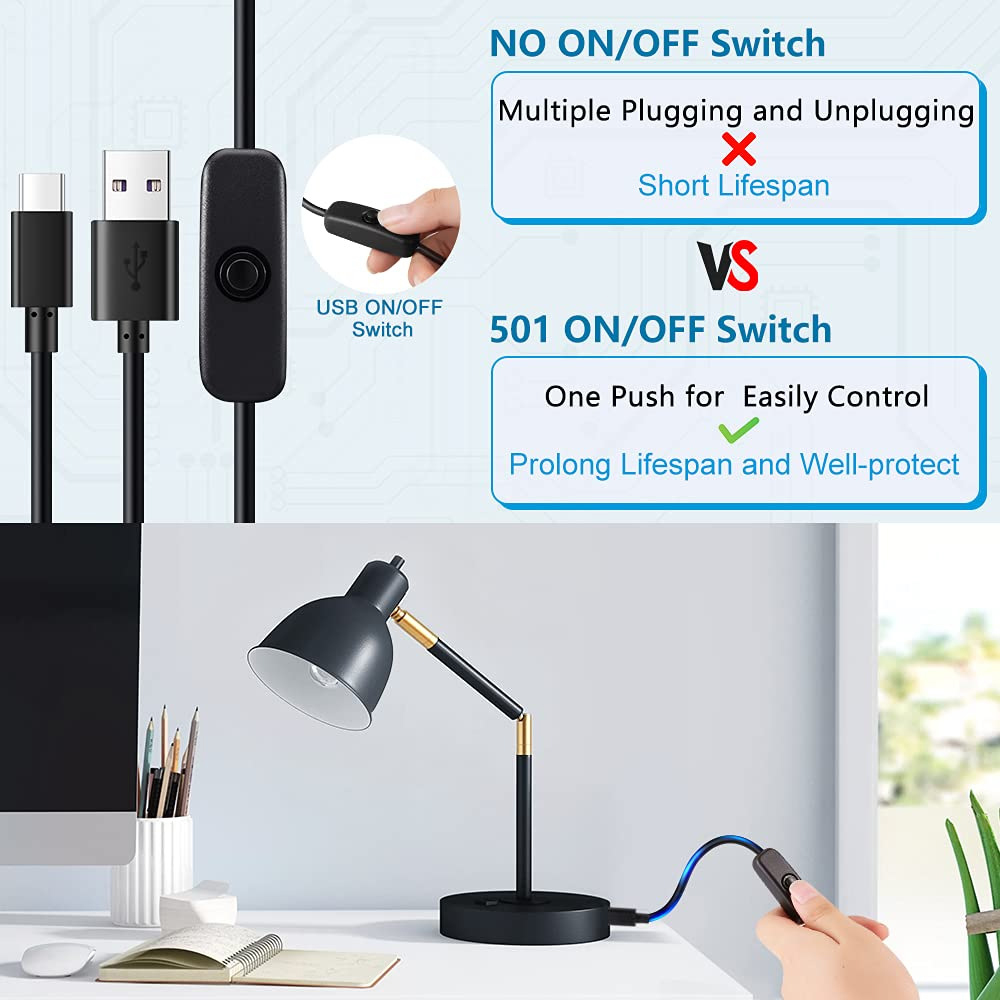 Elough Universal USB to Type C Switch Cable 1.2M On/Off Button Switch ...