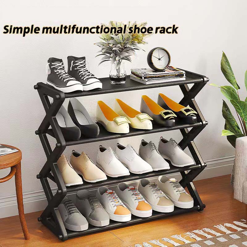 Black 4/5 Layers foldable Shoes Rack Tier Colored Stackable Stainless ...