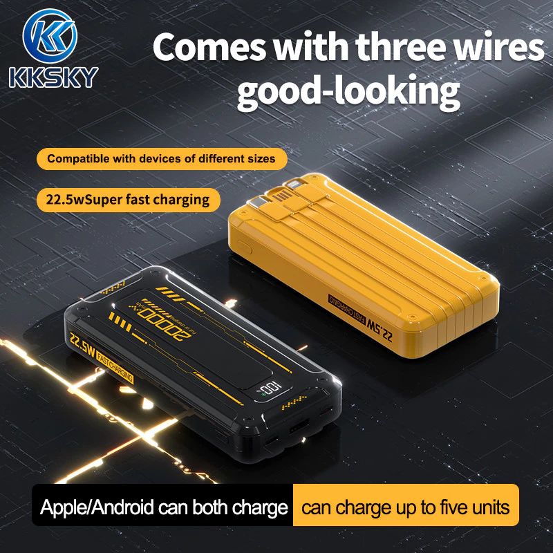 KKSKY 20000mAh 22.5W Portable PowerBank with Cord 3 Built-In Cable ...