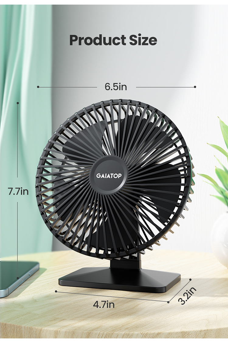 Gaiatop USB Desk Fan, Small But Powerful, Portable Quiet 3 Speeds Wind ...