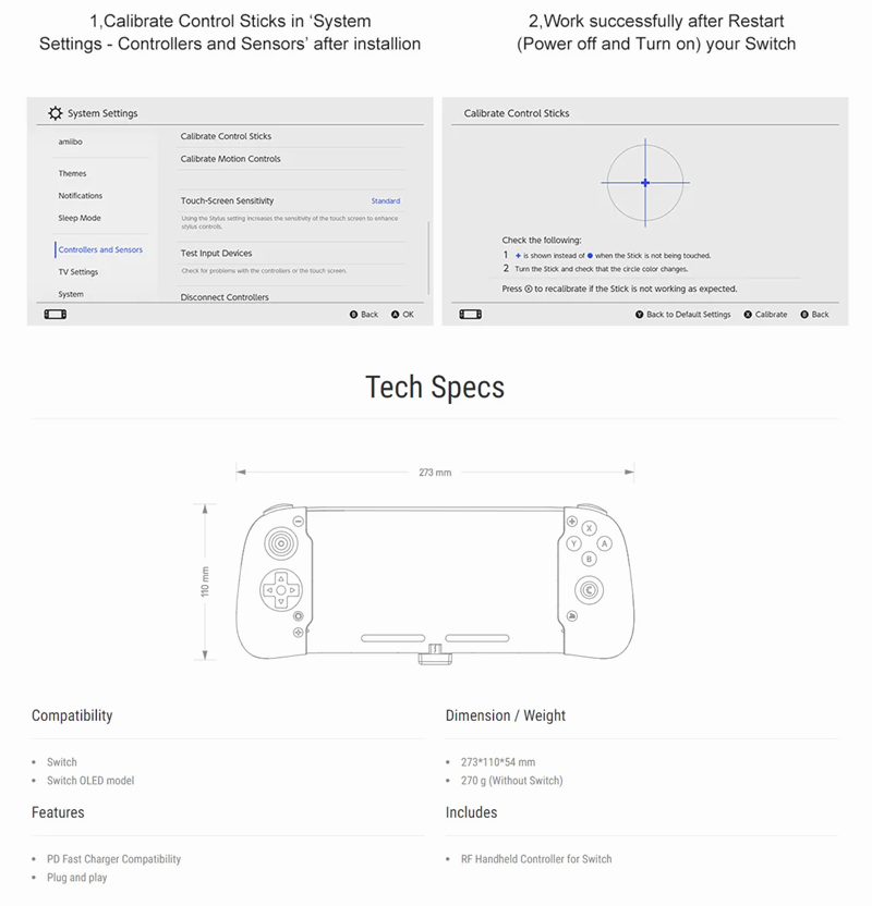 RETROFLAG Handheld Controller for Switch Console Nintendo Switch OLED ...
