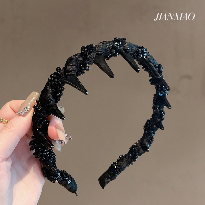 High forehead headband; hand-strung beads hair bun press hair foreign ...