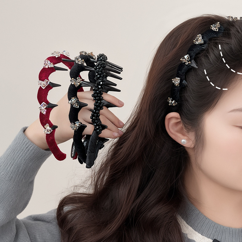 High forehead headband; hand-strung beads hair bun press hair foreign ...
