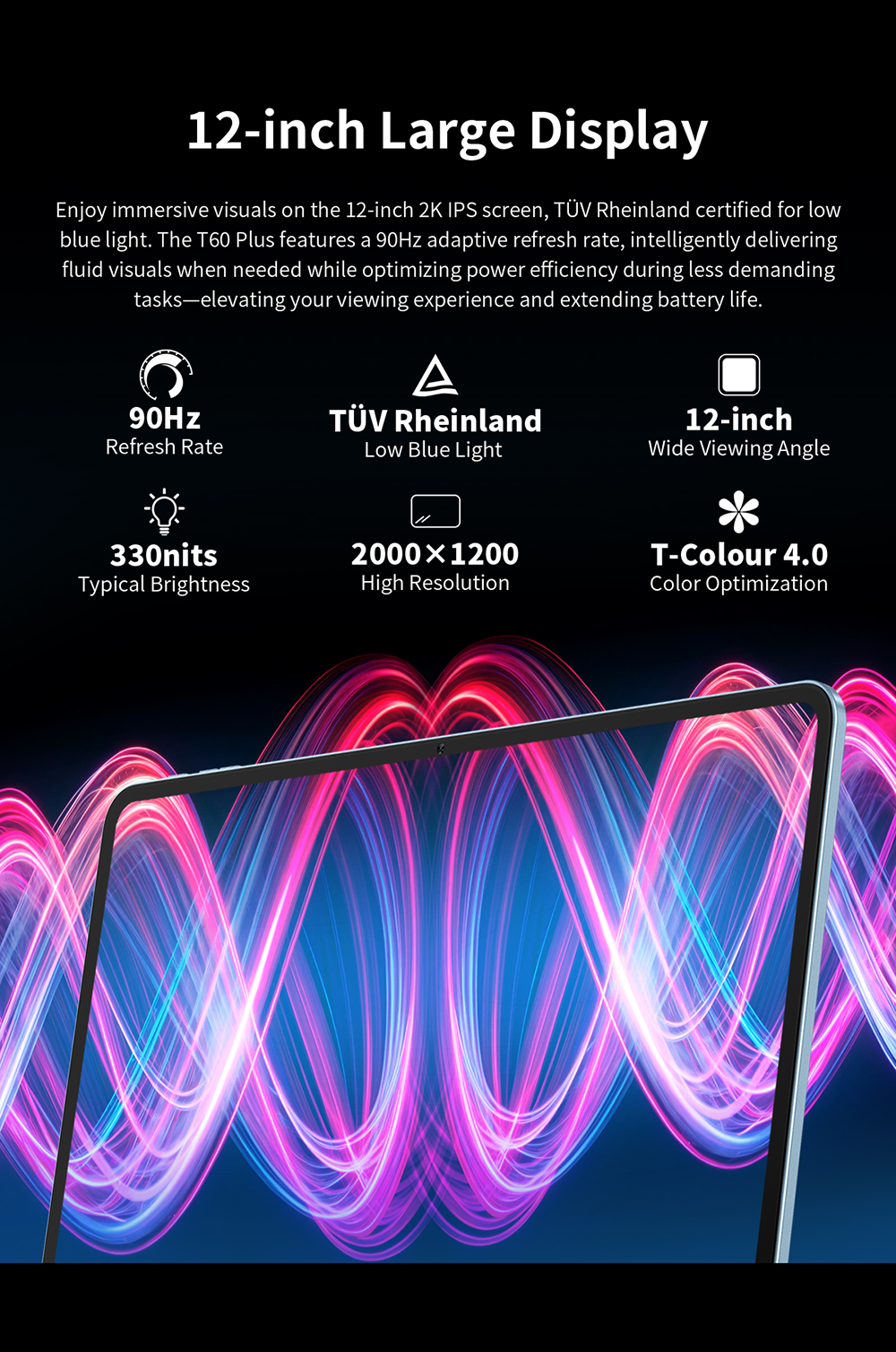 Teclast T60 PLUS Tablet 16+128GB 12" 90Hz 2K View Octa-Core CPU Dual-mode 4G Wi-Fi Android 14 ...