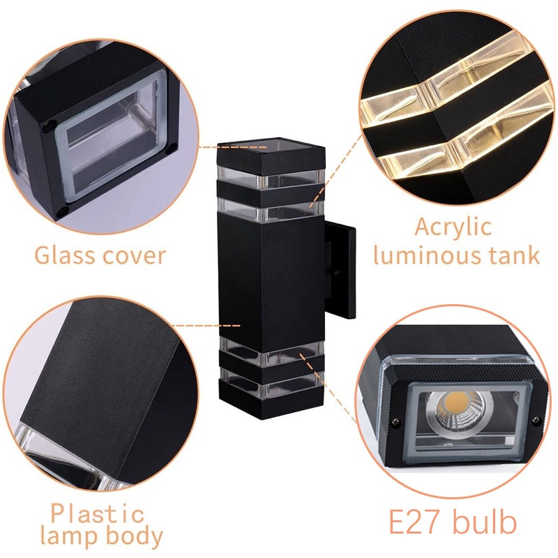 LED Wall Lamp 3 Colors Wall Light IP66 Waterproof Replaceable E27 Bulb ...