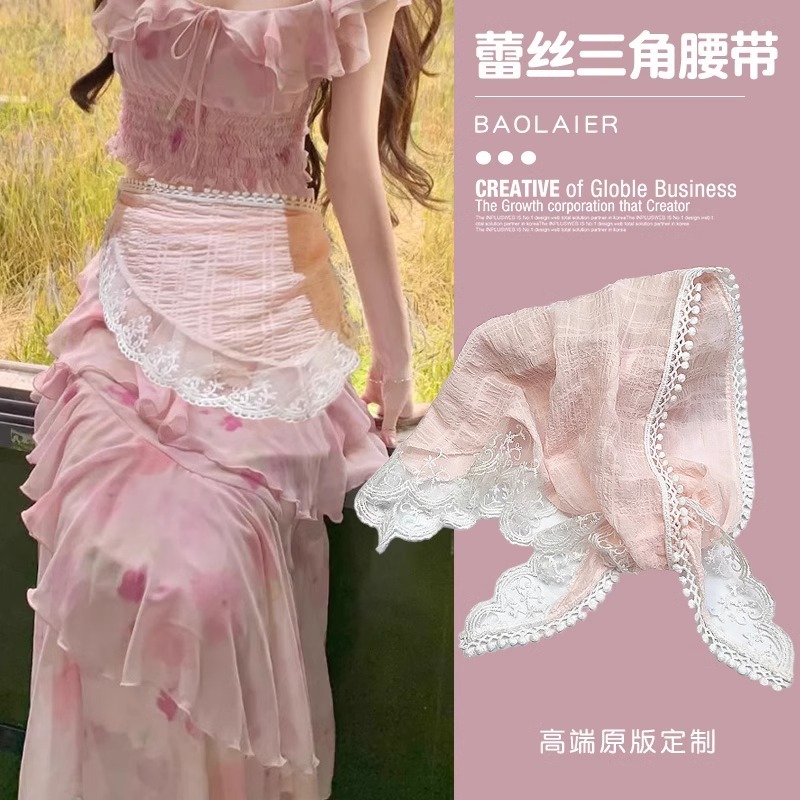 Pastoral Style Lace Turban Dress Waist Accessories Silk Scarf Triangle ...