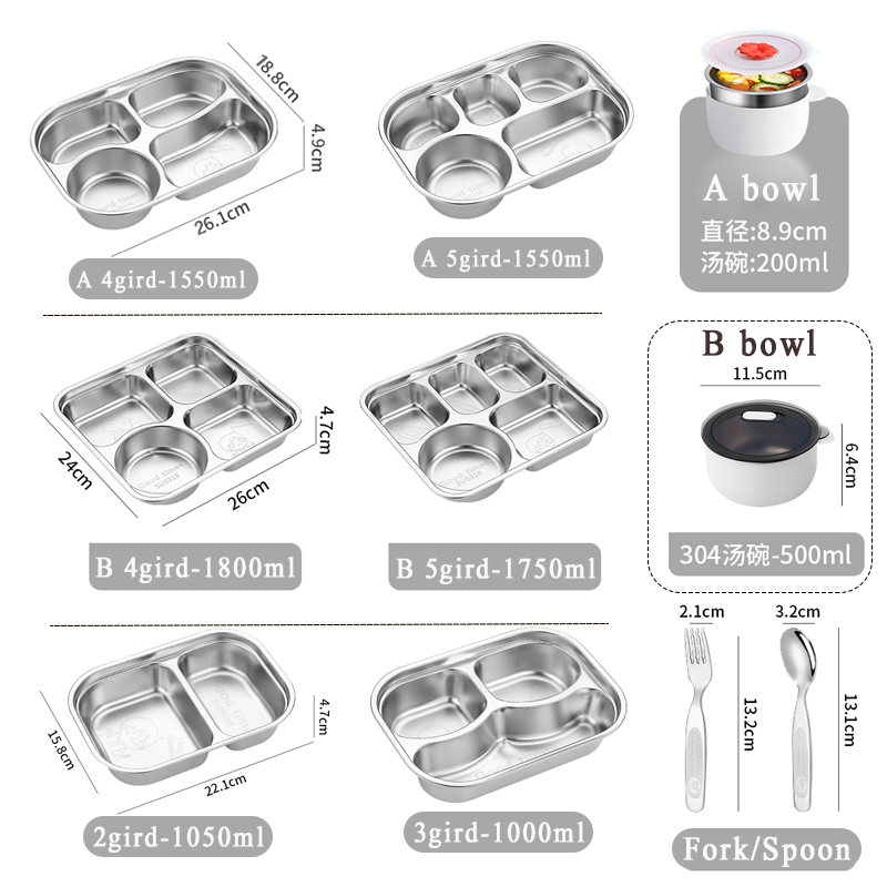 316 Stainless Steel dinner palte 2/3/4/5 Grid Stainless Steel Tray ...