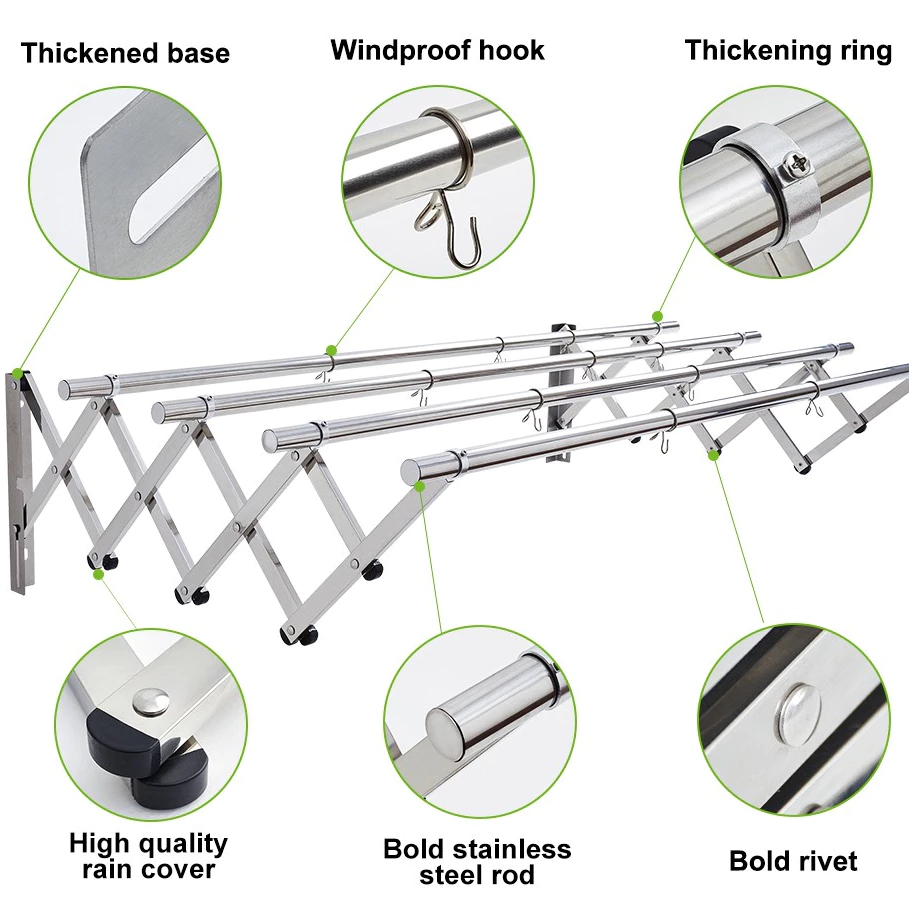 3/4/5 Bar Sampayan Foldable Stainless Steel Wall Mounted Clothes Drying ...