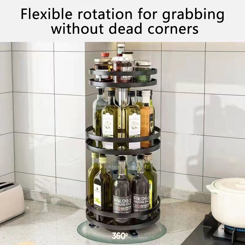 1~3 Layers 360° Rotating Spice Rack Kitchen Adjustable Seasoning Carbon ...