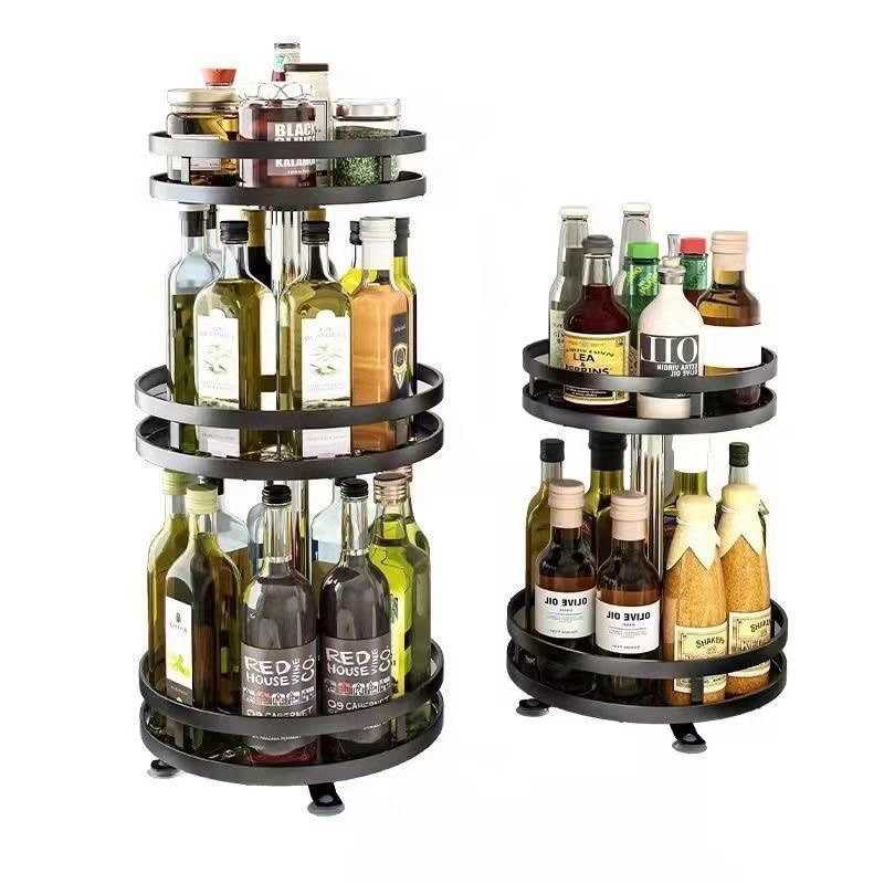 1~3 Layers 360° Rotating Spice Rack Kitchen Adjustable Seasoning Carbon ...