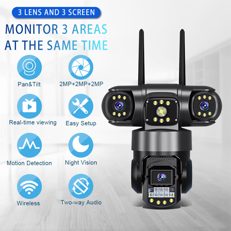 V380 Pro 3 Lens 3 Screens Cctv Camera 6MP Outdoor IP66 Waterproof ...